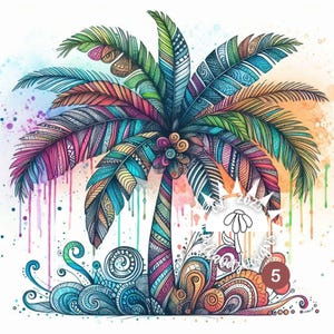 Zentangle Style Colorful Watercolor Palm Tree Tattoos – Temporary Ink ...
