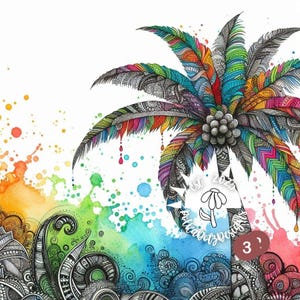 Zentangle Style Colorful Watercolor Palm Tree Tattoos – Temporary Ink ...