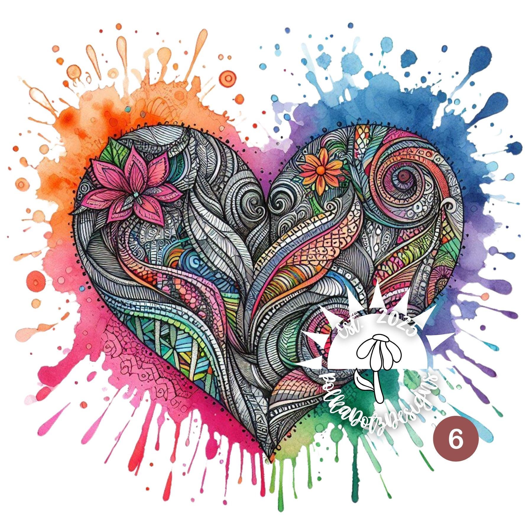 Watercolor Zentangle Heart Temporary Tattoo - Pick Your Style & Size - Etsy