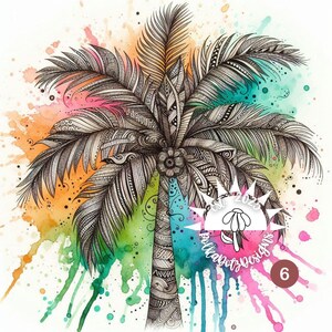 Zentangle Style Colorful Watercolor Palm Tree Tattoos – Temporary Ink ...