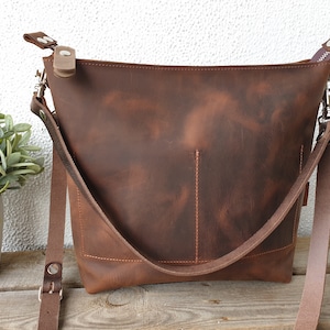 Leather Crossbody Bag Women Size M, Chocolate Brown, 12" X 11", Leather ...