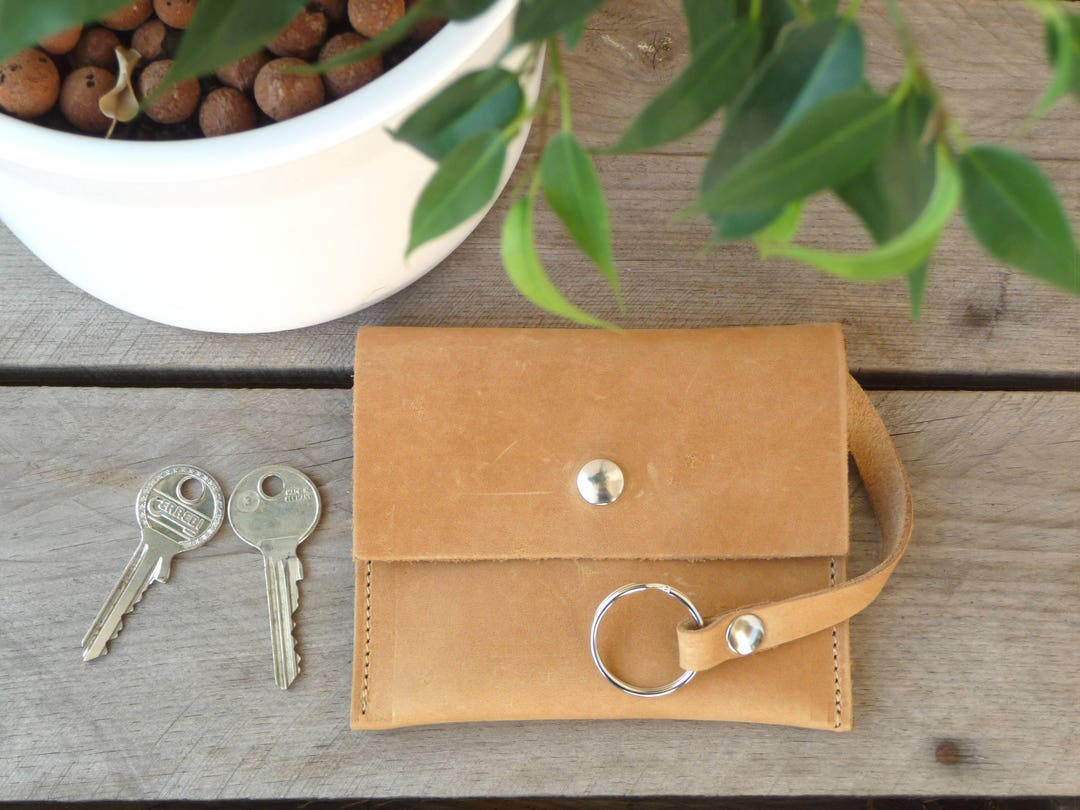 Key and Coin Case Natural Leather Camel / Cognac / Brown - Etsy