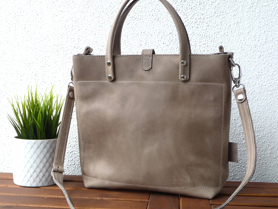 GREY LEATHER BAG Crossbody Bag Grey Leather Handbag With Top - Etsy