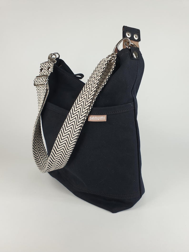 Crossbody Bag Black Canvas, Handmade in Germany, Heavy Washed Canvas ...