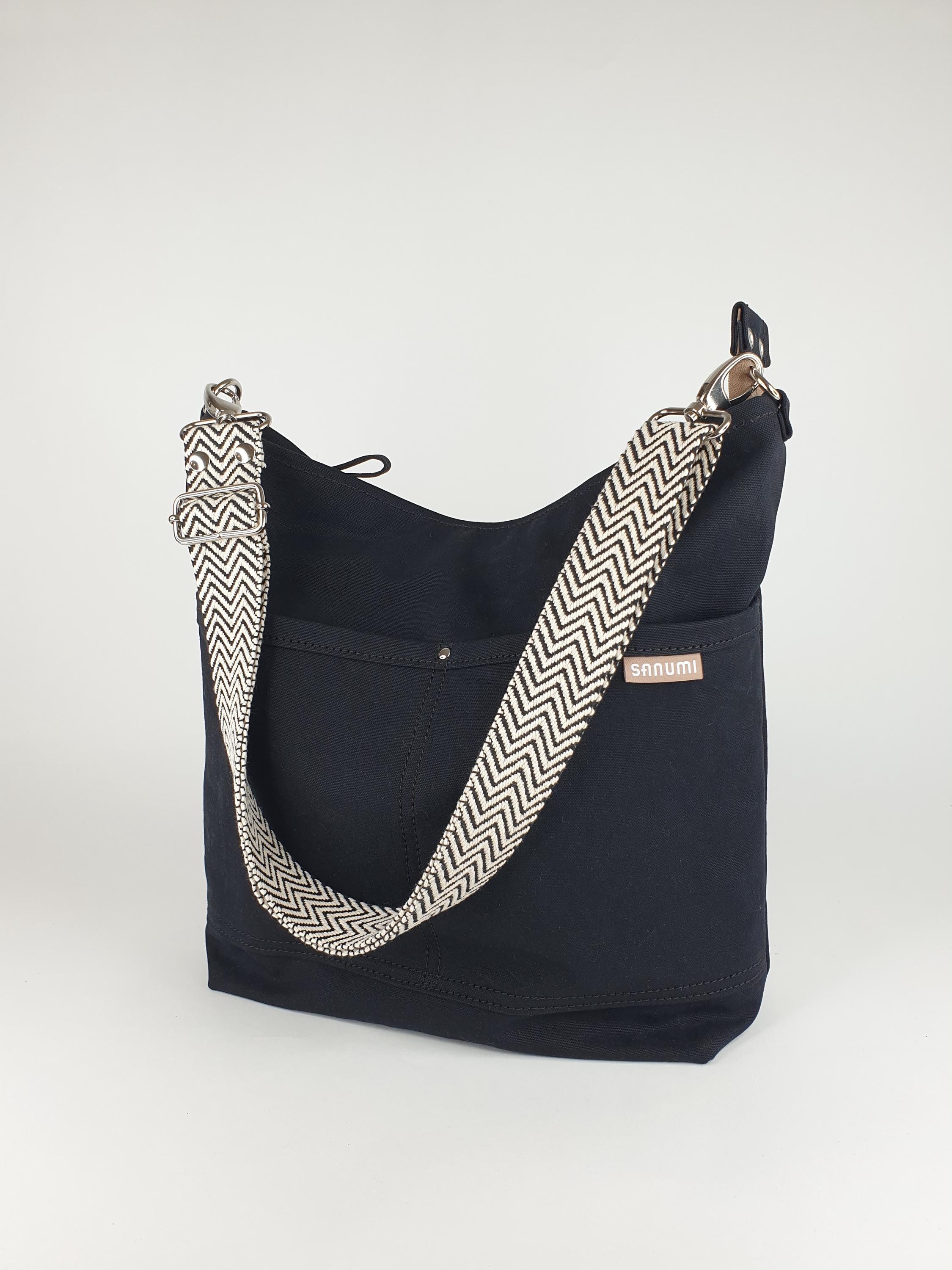 Crossbody Bag Black Canvas, Handmade in Germany, Heavy Washed Canvas ...