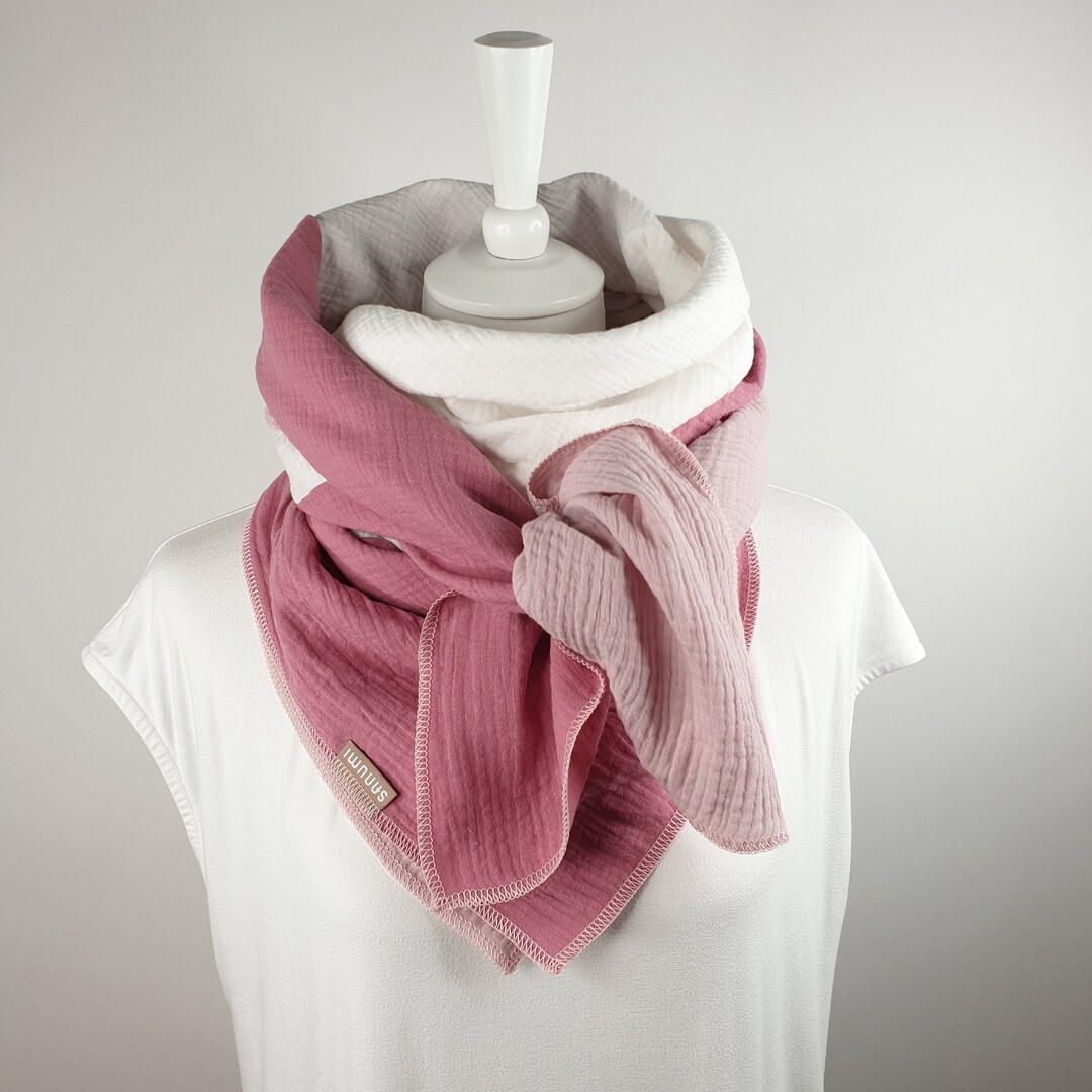 Muslin Scarf Women, 100% Cotton, Pink Creme White, 52 X 52 Warm and ...