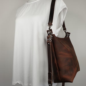 Leather Crossbody Bag Women Size M, Chocolate Brown, 12" X 11", Leather ...