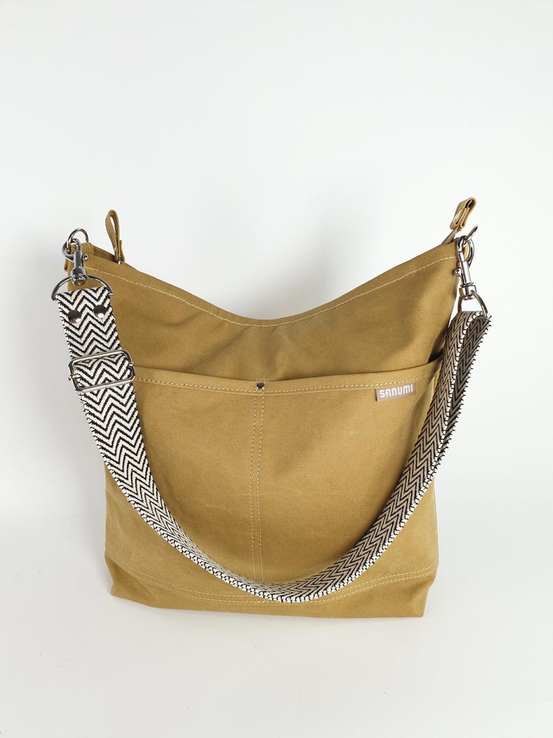 Canvas Crossbody Bag Mustard Yellow, Handmade in Germany, Heavy Washed ...