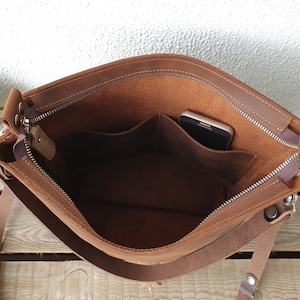 Leather Crossbody Bag Women Size M, Chocolate Brown, 12" X 11", Leather ...