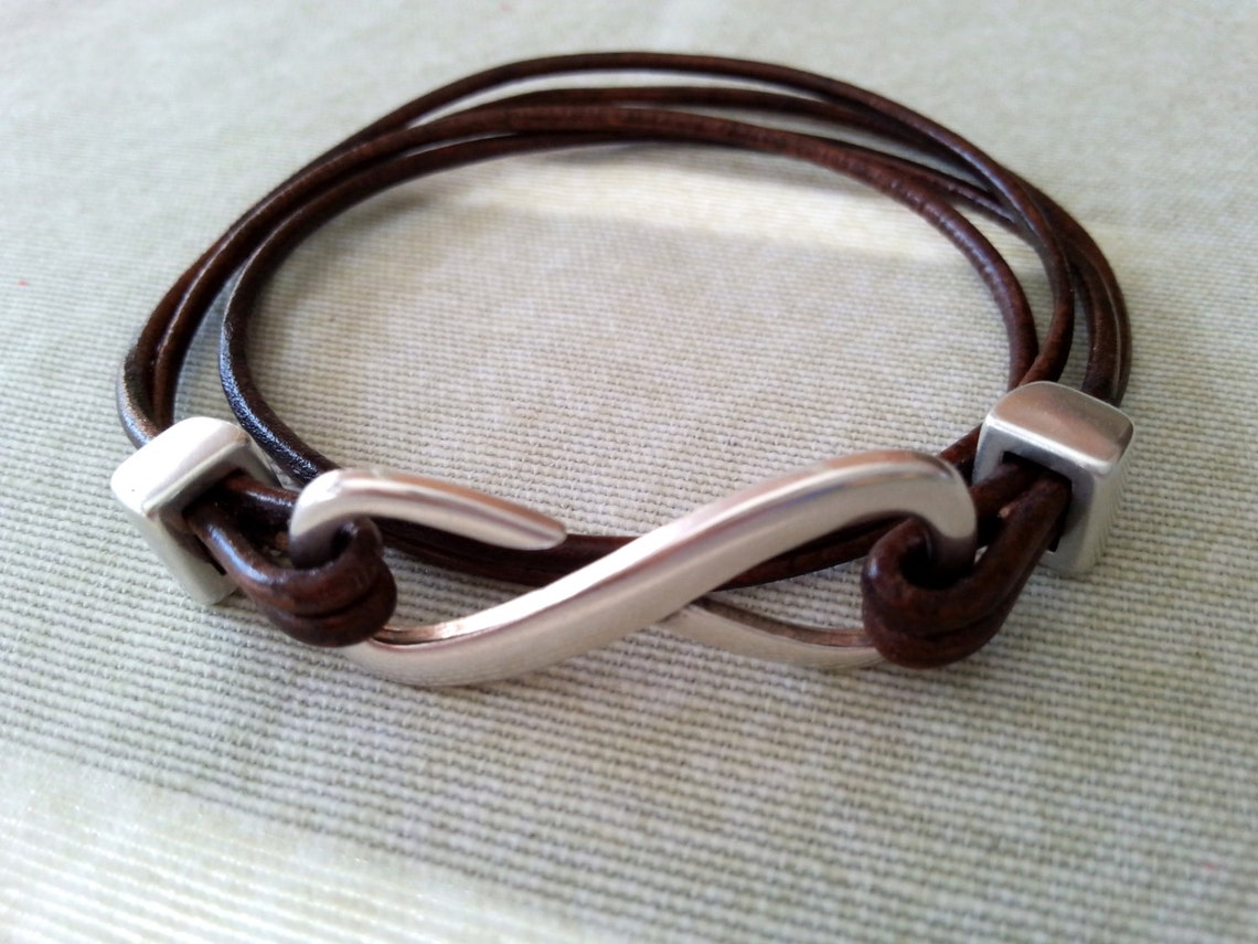 Leather Wrap Bracelet, Infinity Clasp, Sterling Silver Plated Zamak - Etsy