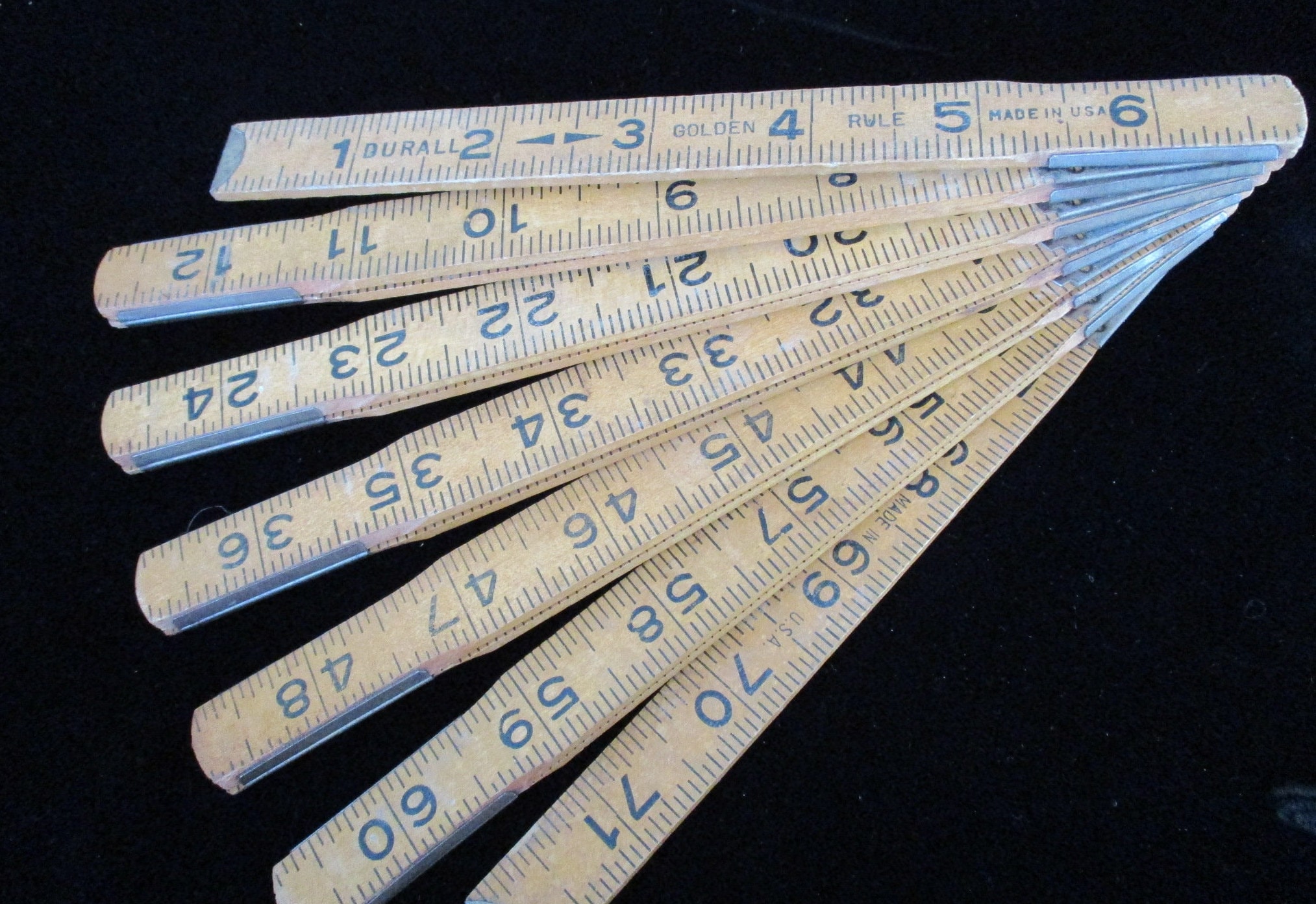 Vintage Durall Golden Rule Folding Carpenter's Ruler: 72" Brass & Wood ...
