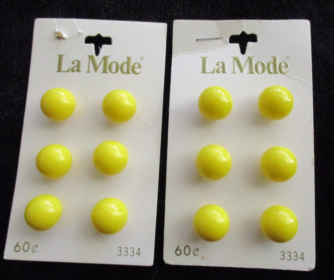 12 Yellow Ball Shape Buttons by La Mode, Maybe 1960s or 1970s, Still on ...