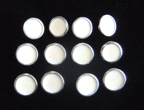 Set of 12 Ivory Buttons With Silver Edging and Backs | Etsy