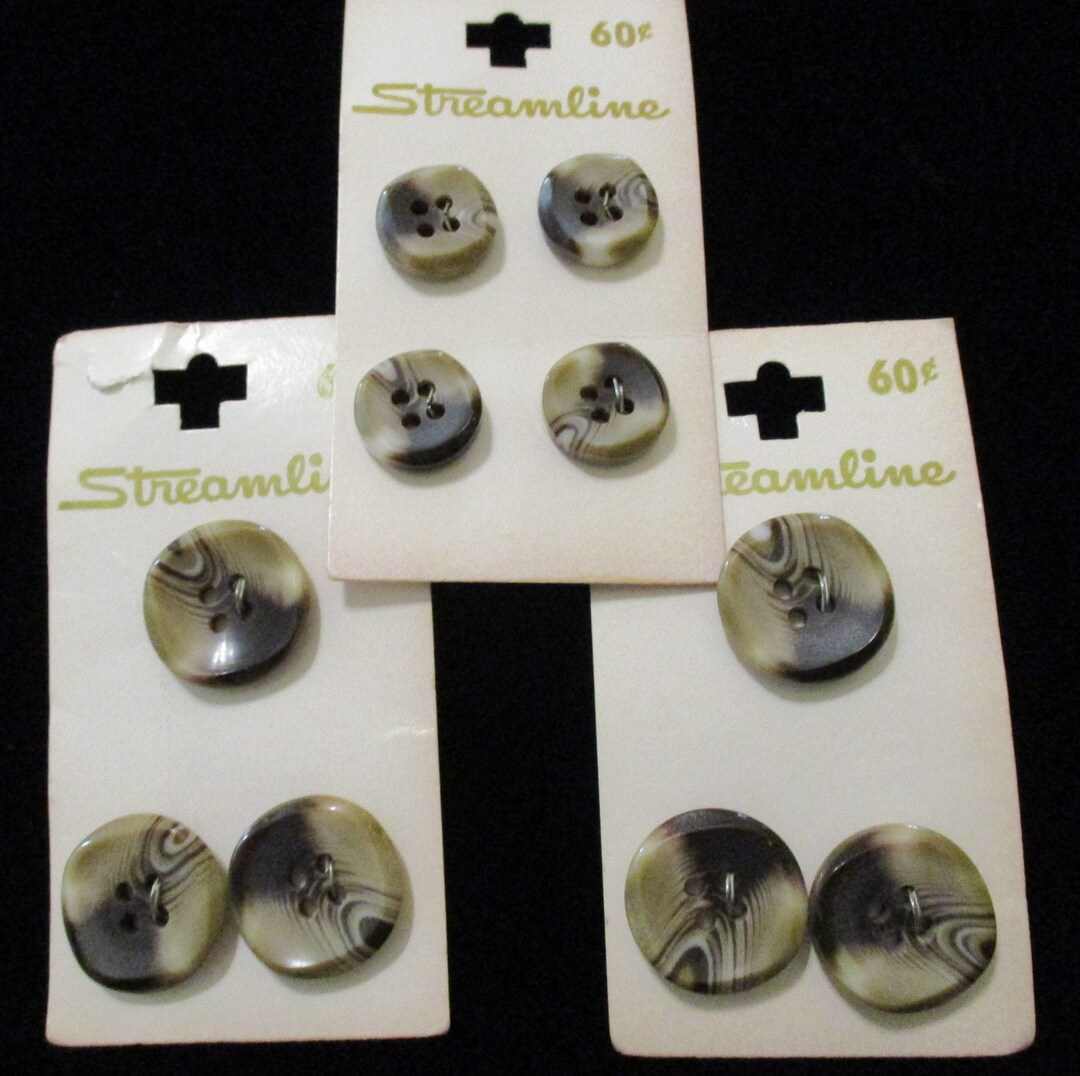 Group of 10 Coordinated Marble Buttons, 2 Different Sizes, New on Cards ...
