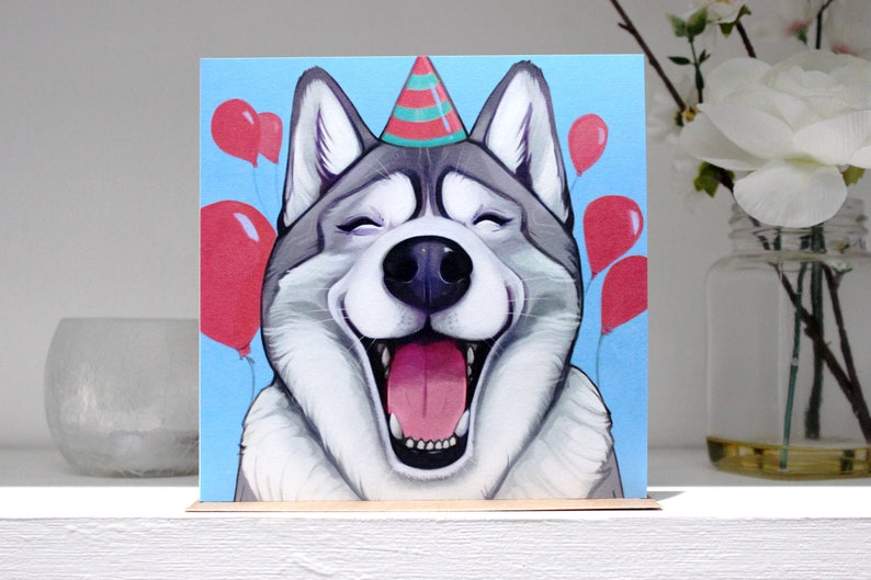 Happy Husky Birthday Card Grey - Etsy Hong Kong