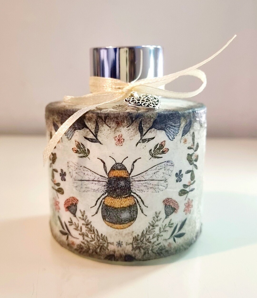 Bee Reed Diffuser Bottle: Vintage Style, Silver Heart Charm - Etsy