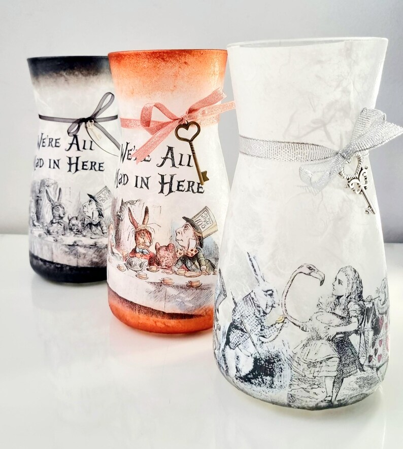 Alice in Wonderland Vase: Botanical Decor With Silver Key Charm - Etsy