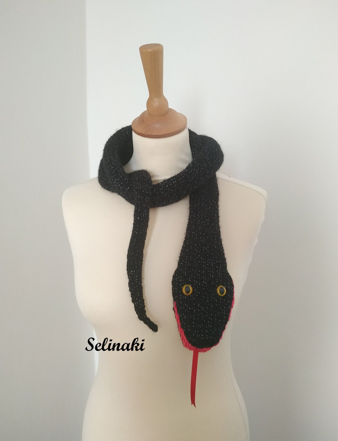 Knit Snake Scarf Shiny Black Animal Scarf - Etsy