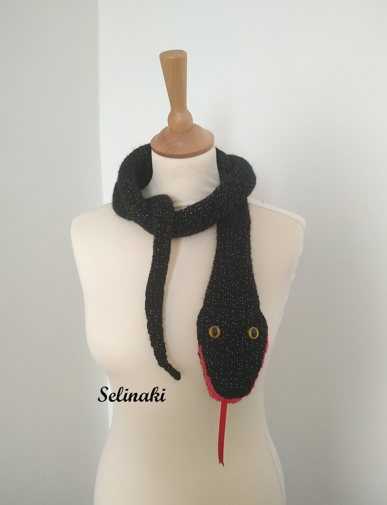 Knit Snake Scarf Shiny Black Animal Scarf | Etsy
