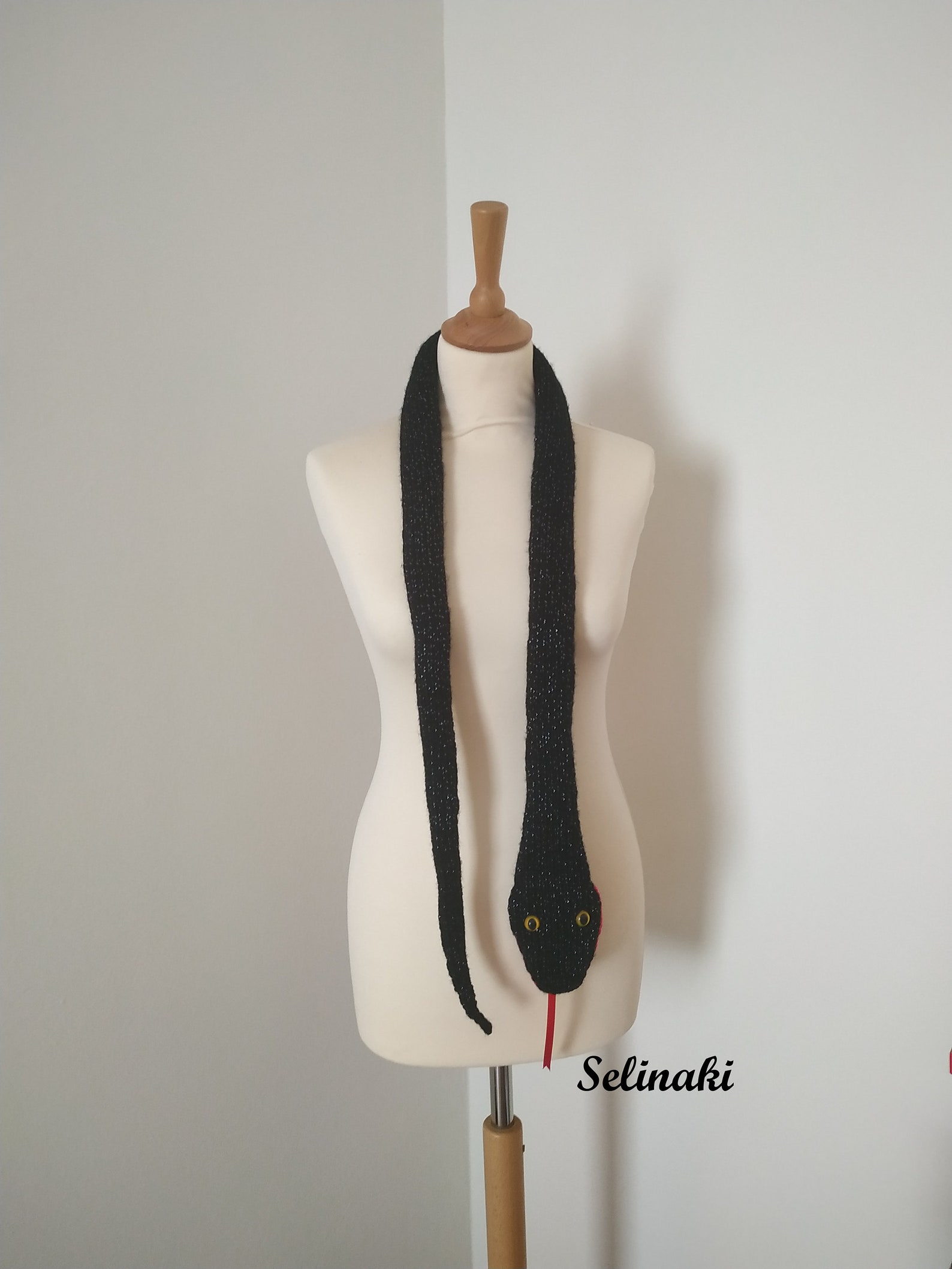 Knit Snake Scarf Shiny Black Animal Scarf - Etsy