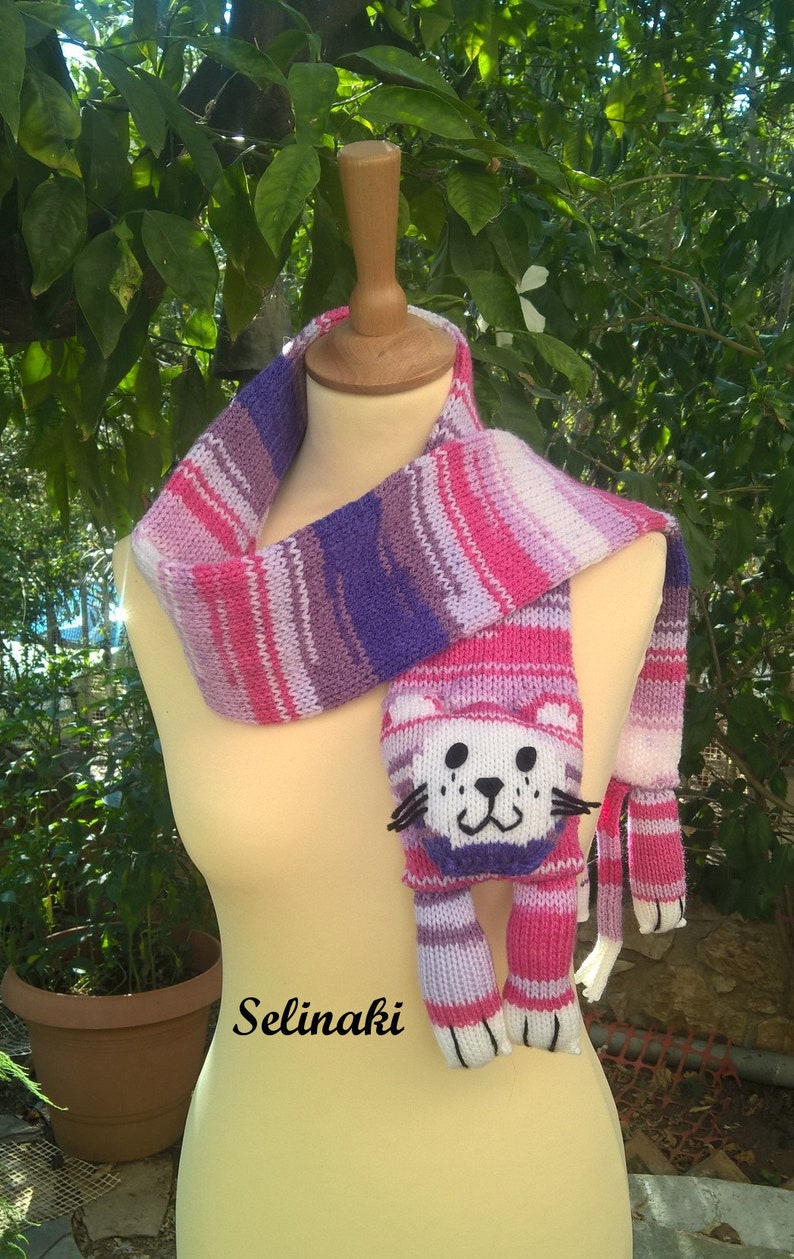 Knit Cat Scarf Multi Color Animal Scarf for Kids and Adults | Etsy