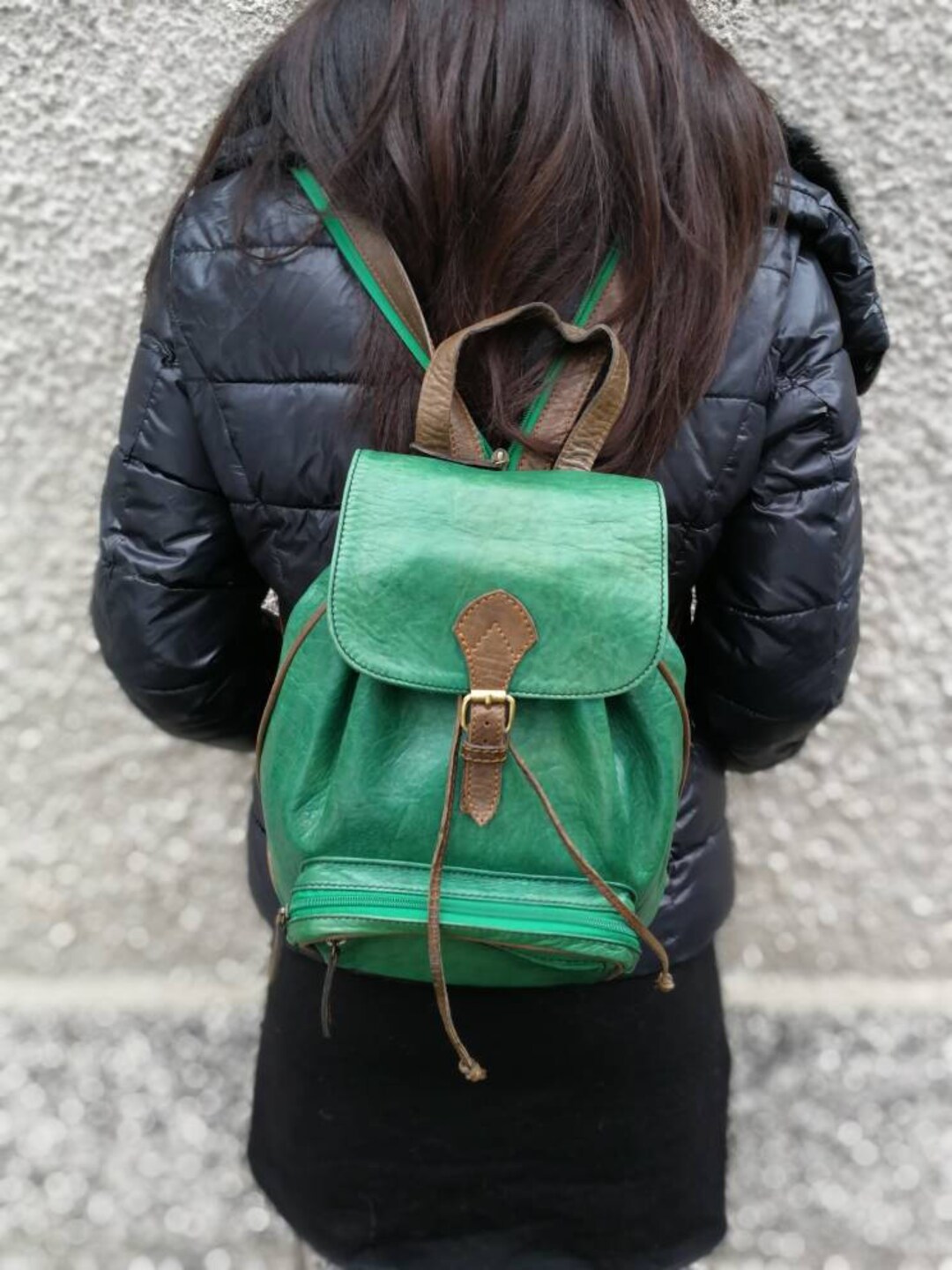 Handmade GREEN LEATHER Backpack, Vintage Backpack,woman's Backpack ...