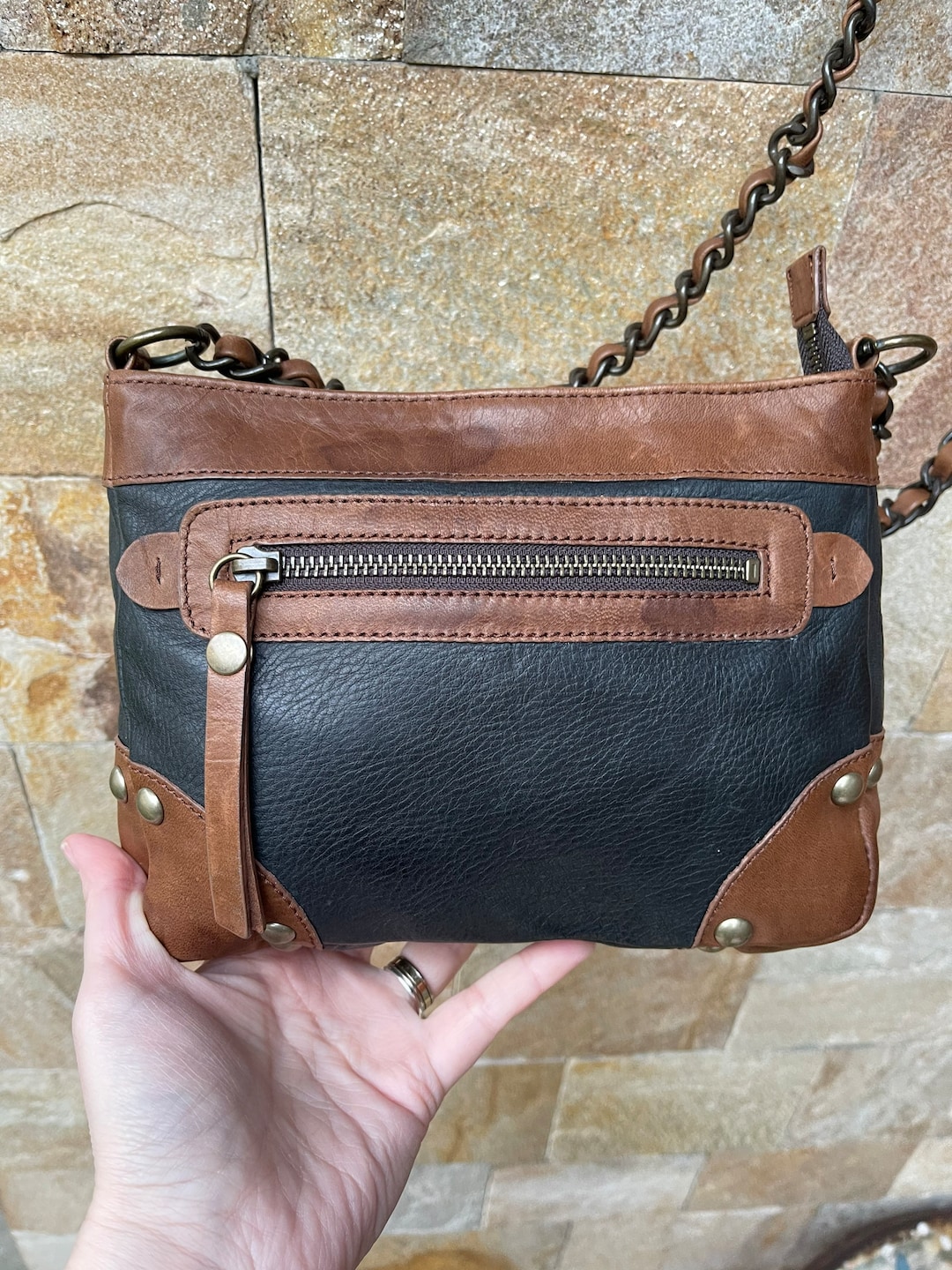 Vintage Small Leather Shoulder Bag, Brown Messenger Bag, Satchel ...