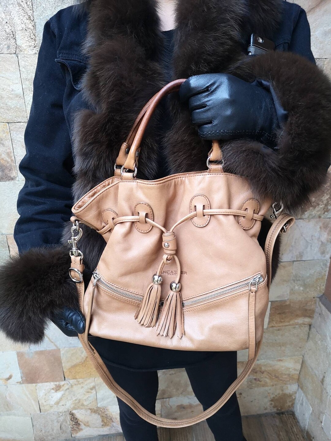 Vintage Lancaster Bag, Leather Bag, Beige Leather Bag, Shoulder Bag ...