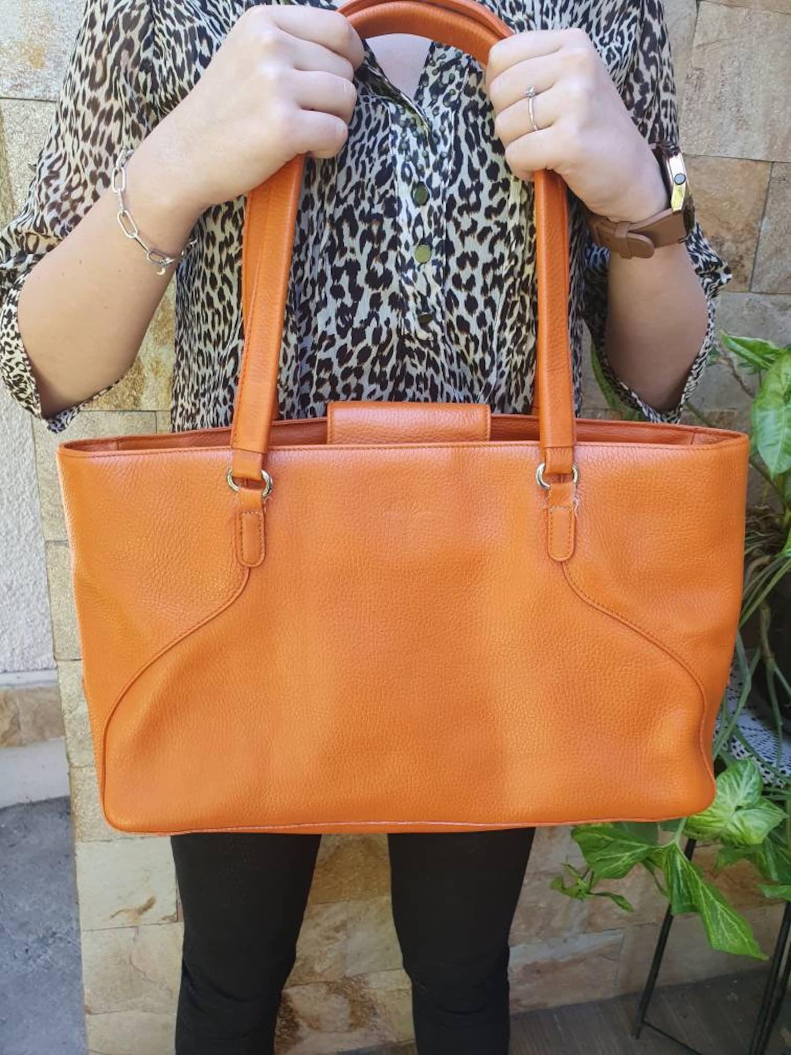 Orange Leather Tote Bag Soft Leather Bag Shoulder Bag - Etsy
