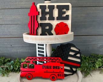 Firefighter Tiered Tray Signs/ Firefighter Ladder Signs/ Firefighter ...
