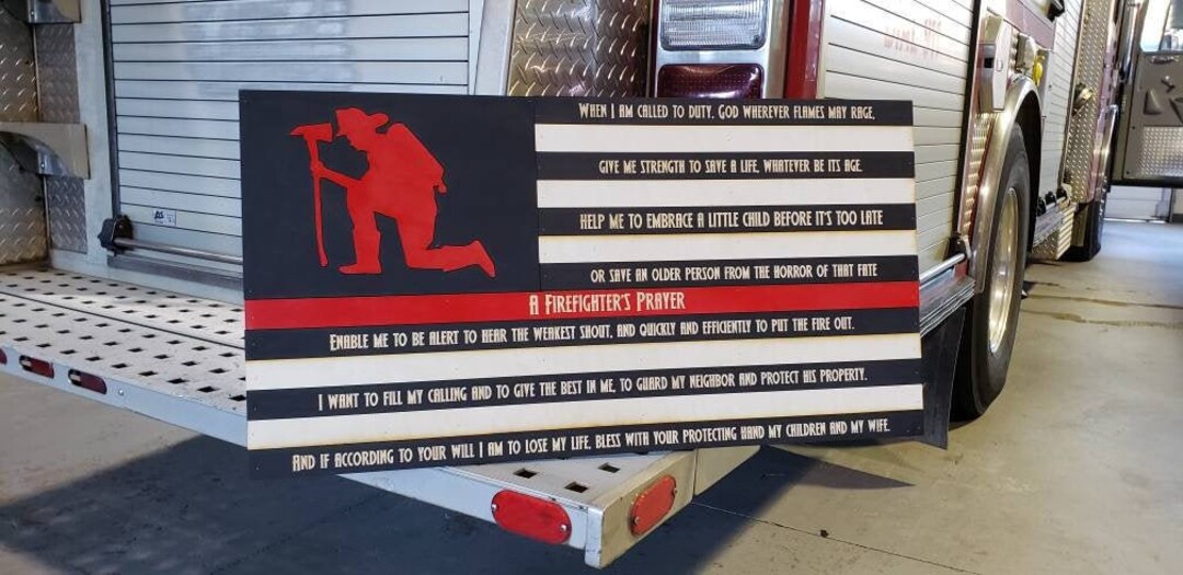 Firefighter Prayer Flag. Fire Flag, Thin Red Line, Fireman Flag, Wood ...