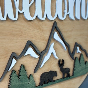 Mountain Door Hanger, Cabin, Wooden Door Hanger, Bear Decor, Deer Decor ...