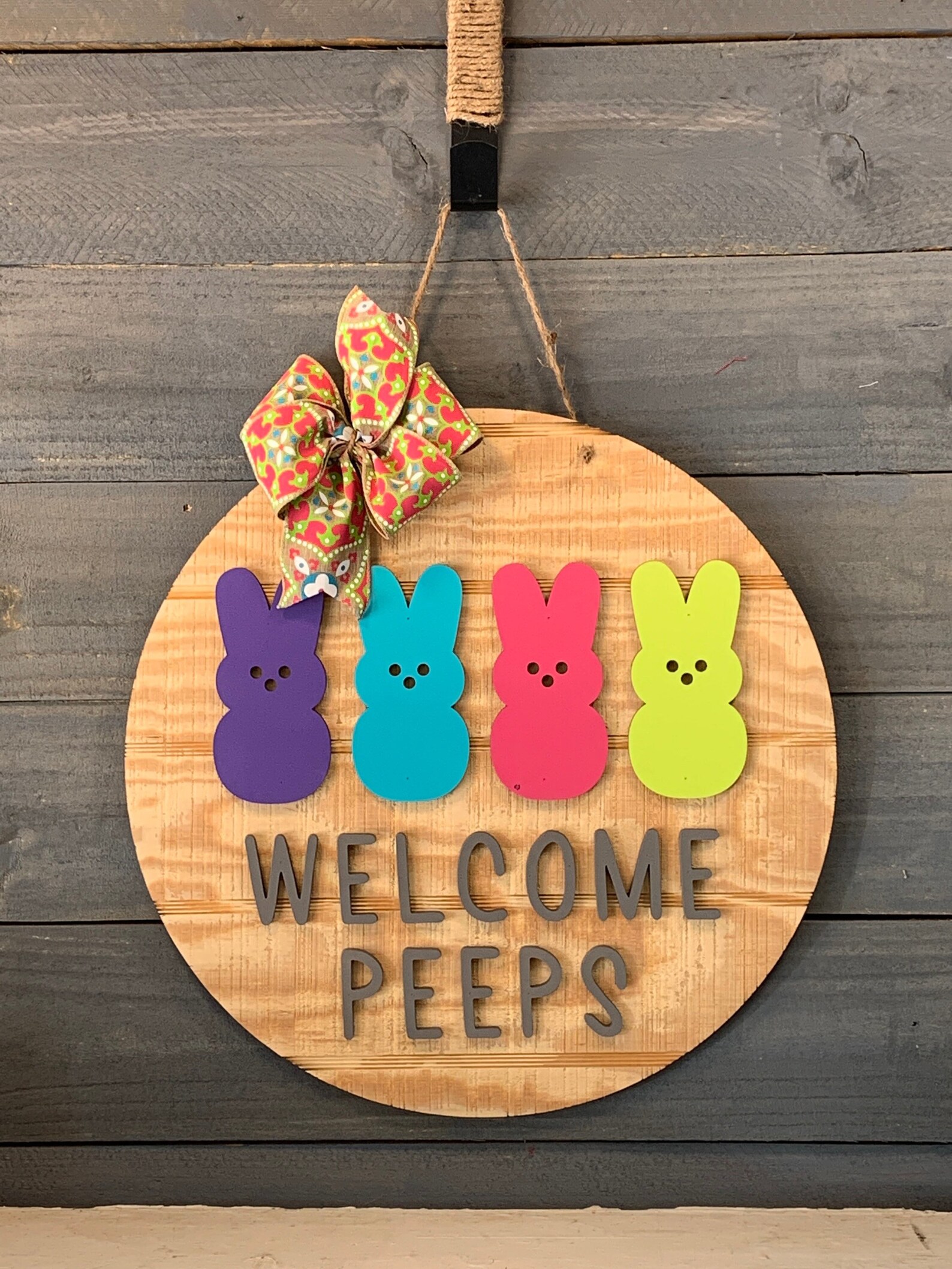 Easter Door Hanger Wooden Welcome Sign Peeps Spring - Etsy