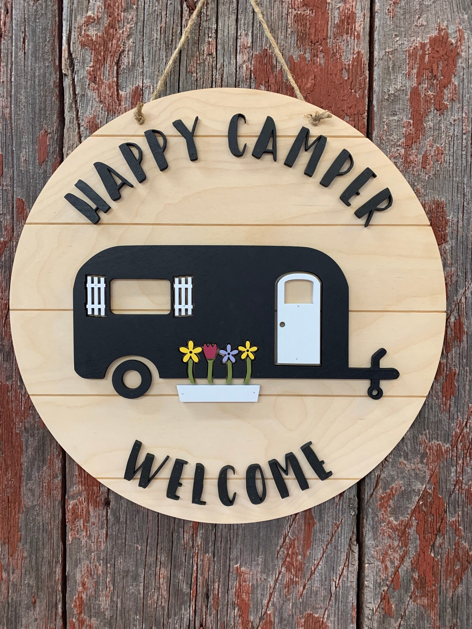 Happy Camper Welcome Sign Welcome Wooden Door Hanger - Etsy