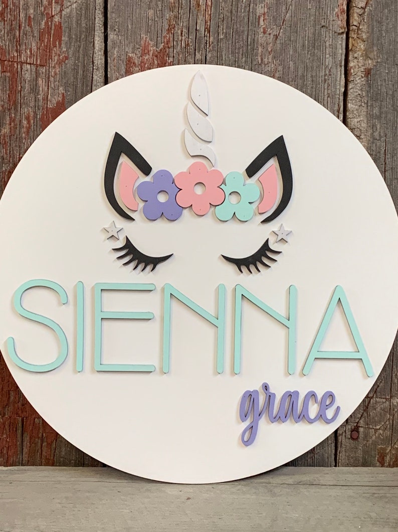 Unicorn Wood Name Sign Nursery Decor Silver - Etsy