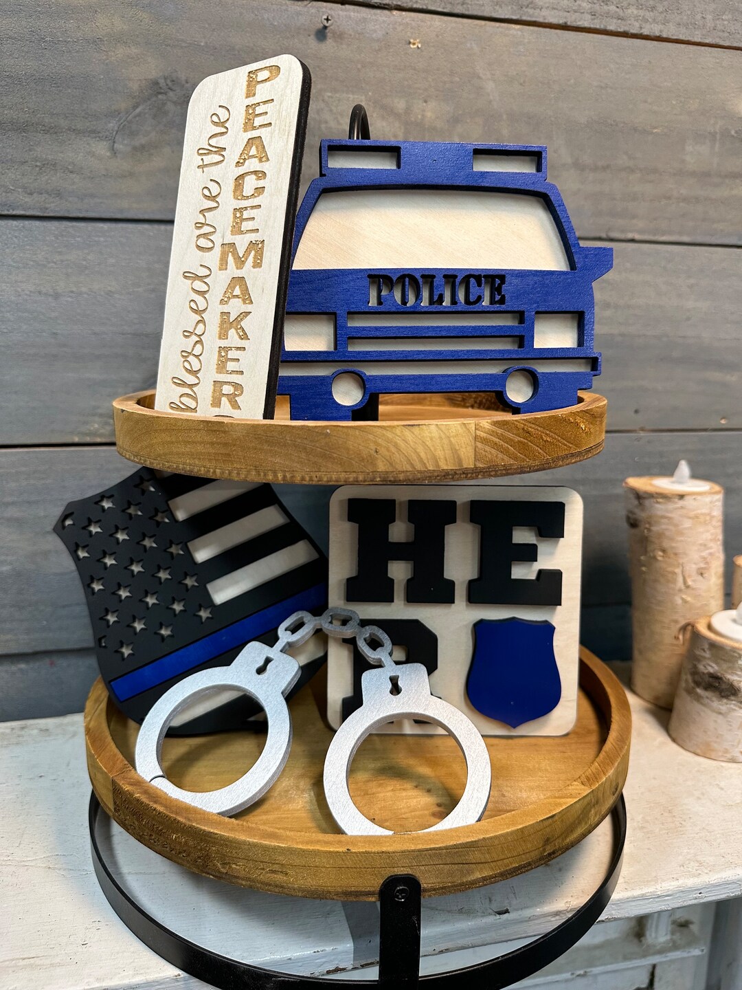 Police Tiered Tray • Police Car • Badge • Hero Sign • Handcuffs ...