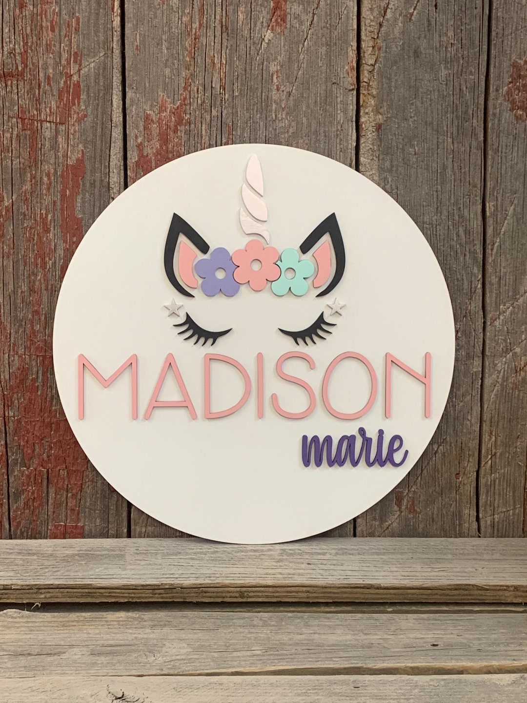 Unicorn Wood Name Sign Nursery Decor Silver Princess - Etsy