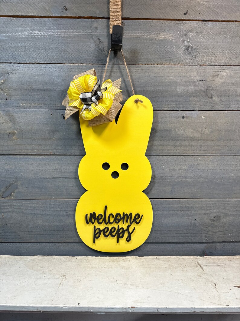 Easter Door Hanger Wooden Welcome Sign Peeps Welcome Door - Etsy