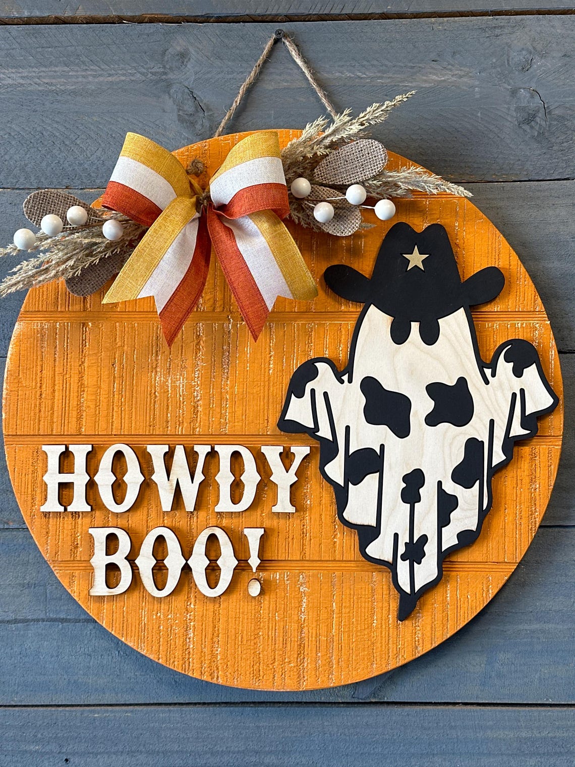Halloween Decor, Western Cowboy Ghost, Howdy Boo! Pumpkin Fall Wood ...