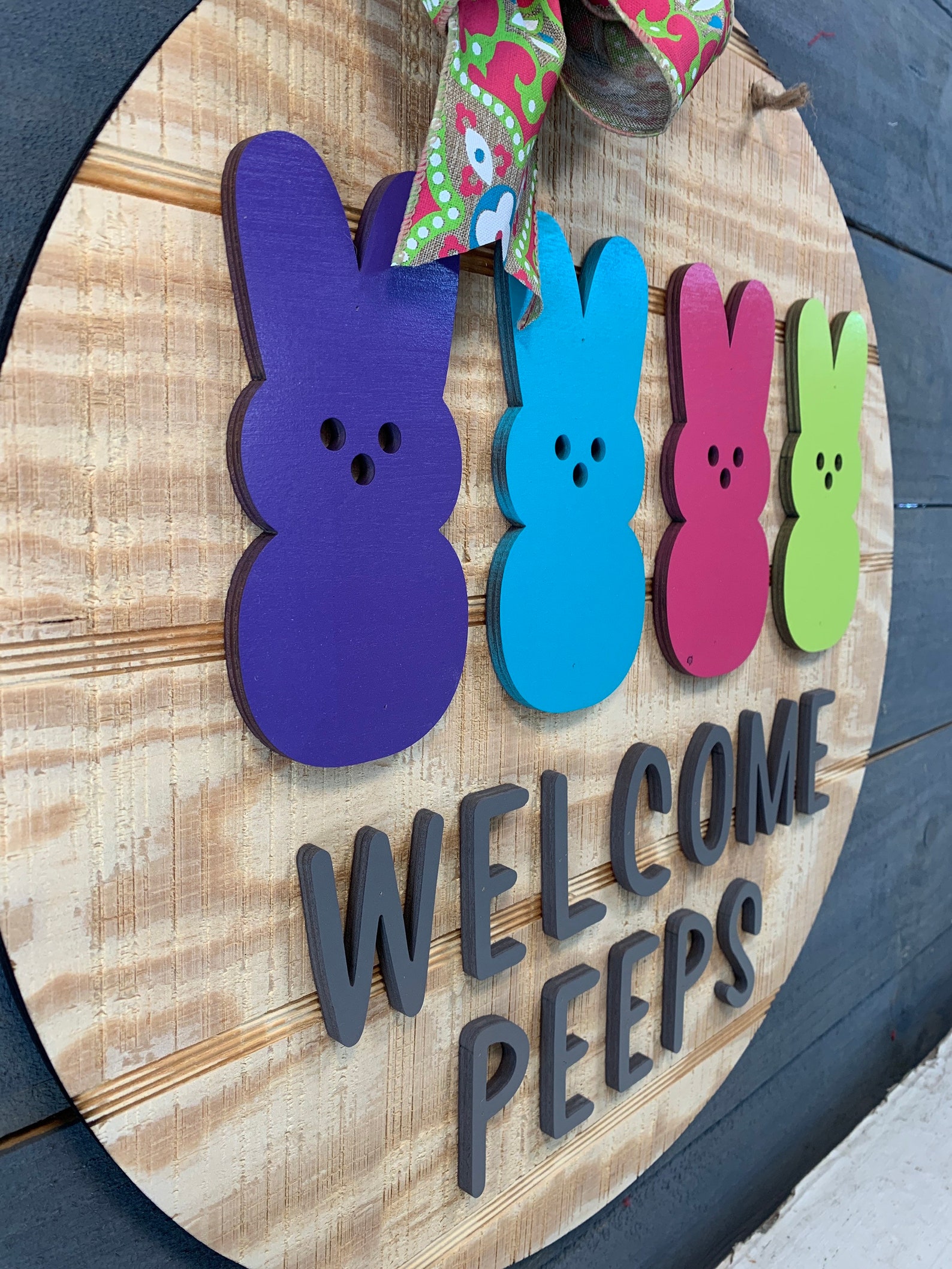Easter Door Hanger Wooden Welcome Sign Peeps Spring - Etsy