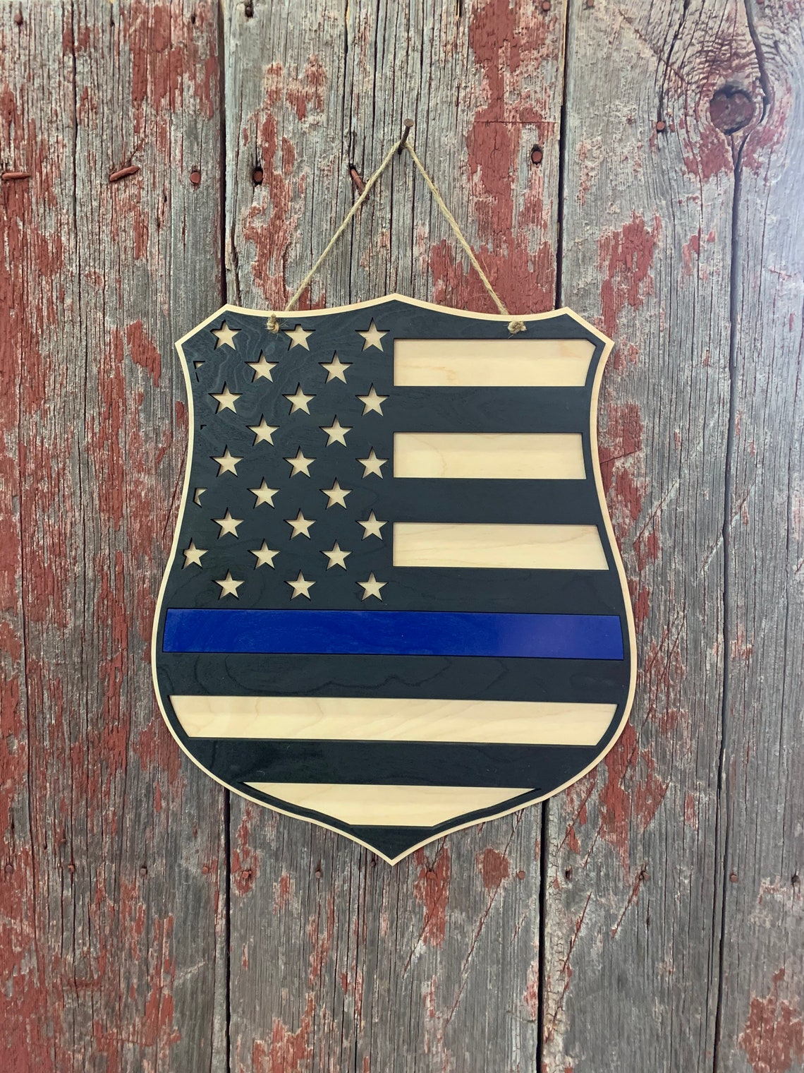 Police Badge American Flag Wooden Door Hanger | Etsy