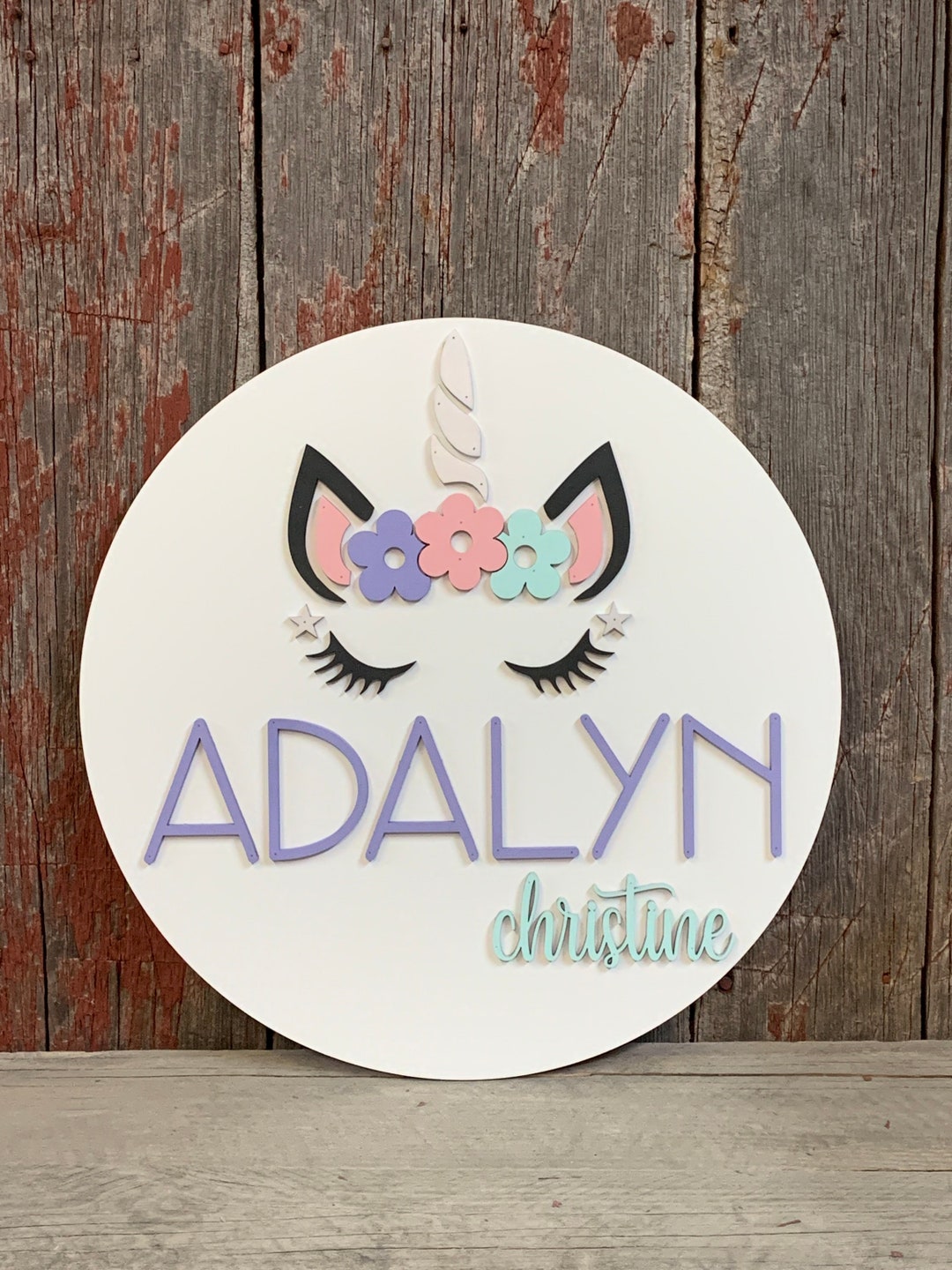 Unicorn Wood Name Sign Nursery Decor Silver Princess - Etsy