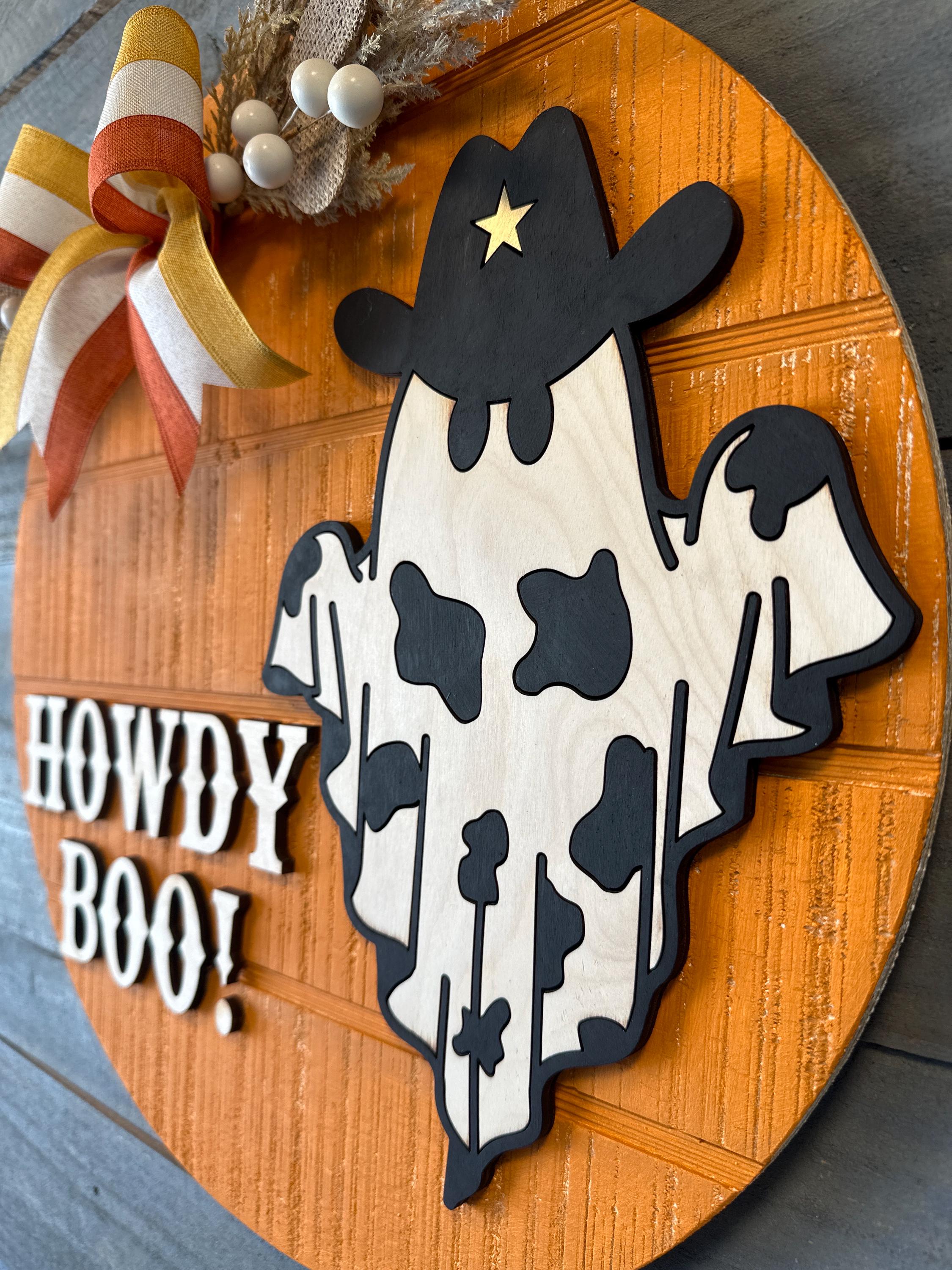 Halloween Decor, Western Cowboy Ghost, Howdy Boo! Pumpkin Fall Wood ...