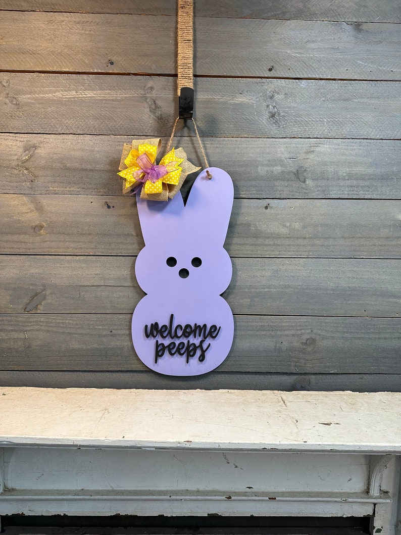 Easter Door Hanger Wooden Welcome Sign Peeps Welcome Door - Etsy