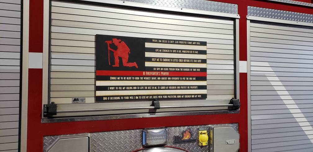Firefighter Prayer Flag. Fire Flag, Thin Red Line, Fireman Flag, Wood ...