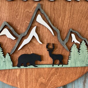 Mountain Door Hanger, Cabin, Wooden Door Hanger, Bear Decor, Deer Decor ...