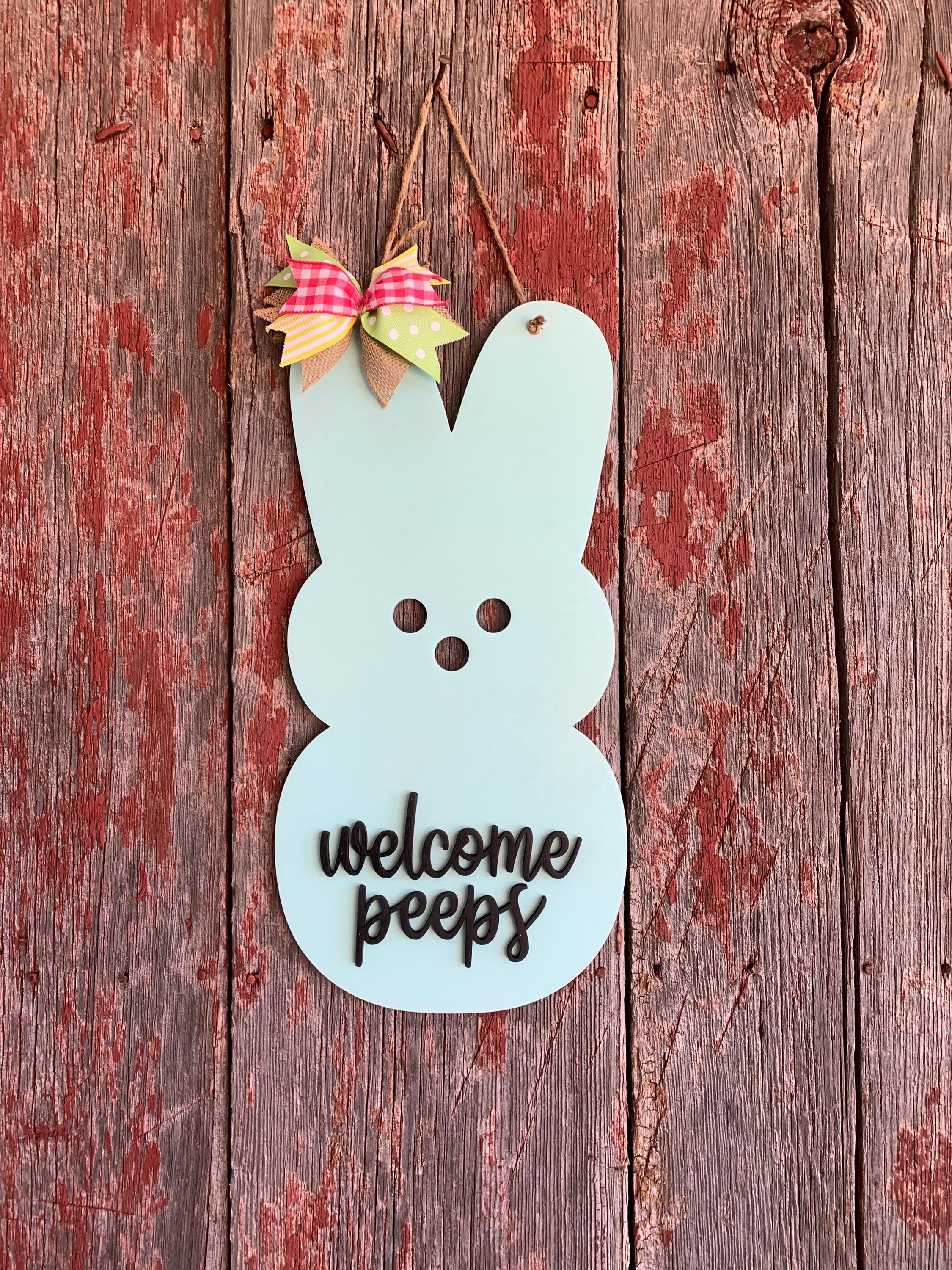 Easter Door Hanger Wooden Welcome Sign Peeps | Etsy
