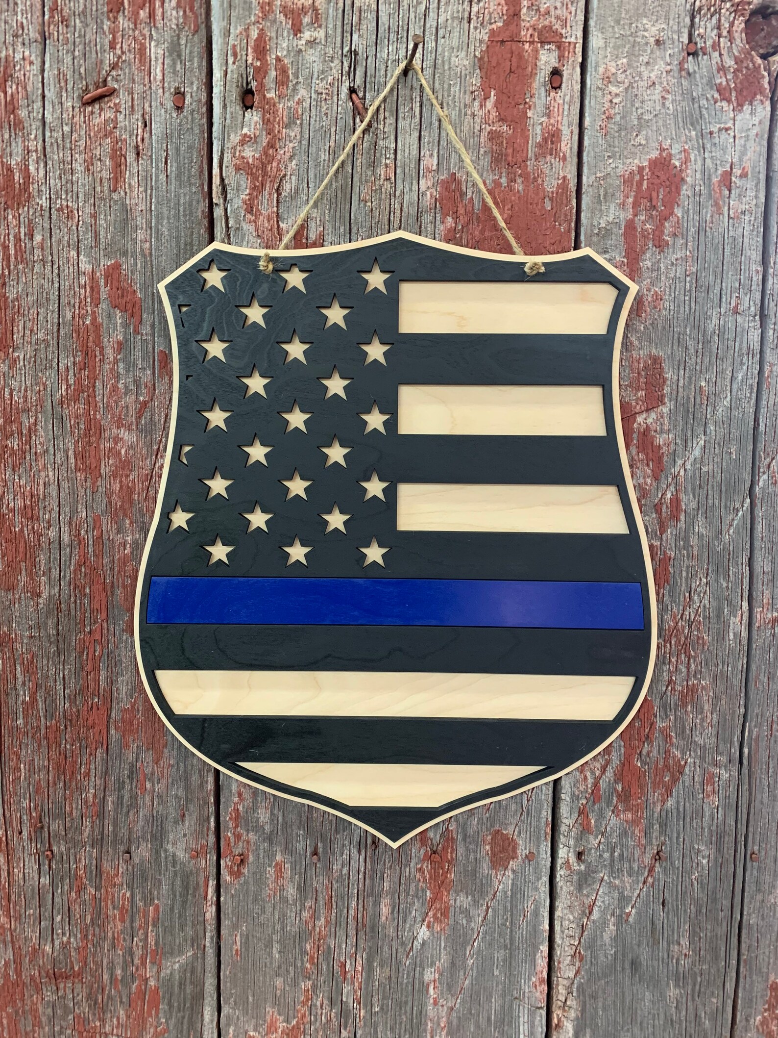 Police Badge American Flag Wooden Door Hanger | Etsy
