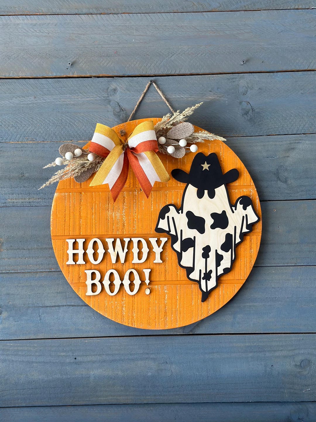 Halloween Decor, Western Cowboy Ghost, Howdy Boo! Pumpkin Fall Wood ...
