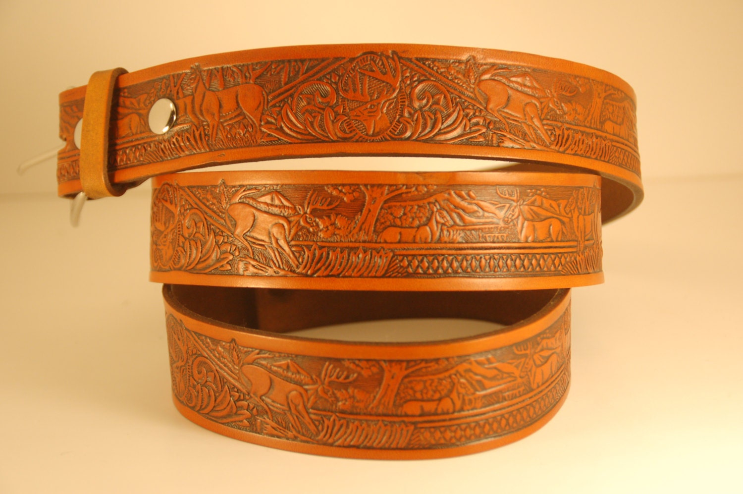 Deer Leather Belt Embossed - Etsy